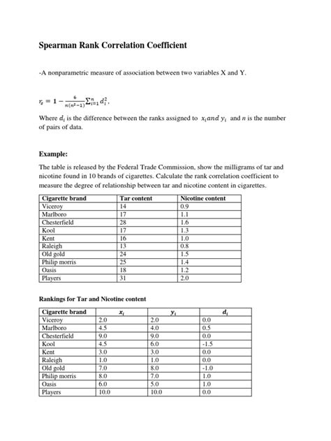 Spearman Rank Correlation Coefficient Example Pdf Correlation And