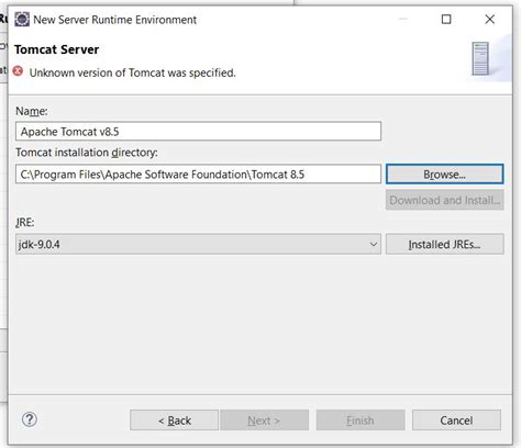 eclipse how to fix this unknown version of tomcat was specified