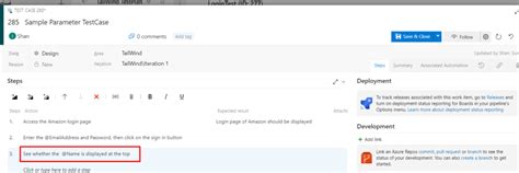 inserting a parameter in the testcase in azure testplans