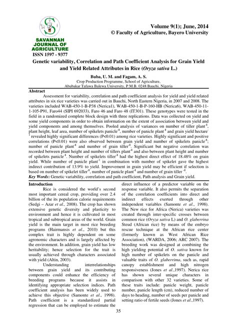 Pdf Genetic Variability Correlation And Path Coefficient Analysis