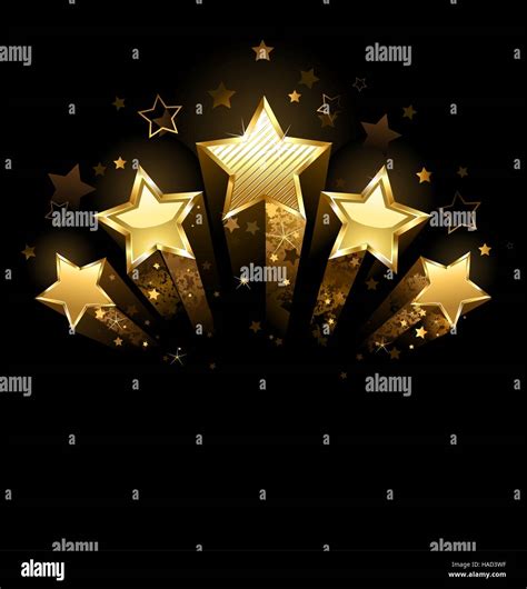 Five Shining Stars Of Gold Foil On A Black Background Stock Vector
