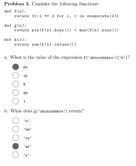 solved problem 3 consider the following functions def