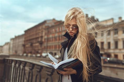 Wallpaper Women Model Blonde Long Hair Glasses Dress Books