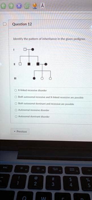 Solved Xa Question 12 Identify The Patterm Of Inheritance In The Given
