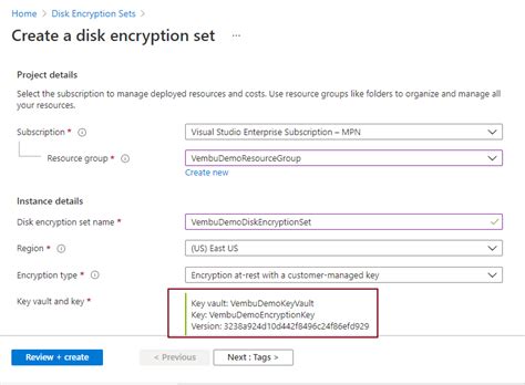 creating a new azure disk encryption set by setting up a new key vault