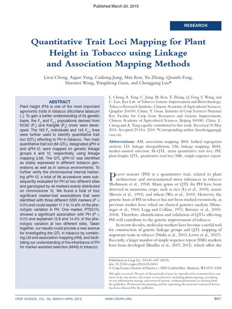 Maxi Quantitative Trait Loci Mapping For Plant Height In Tobacco