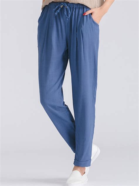 Women Casual Elastic Drawstring Waist Pants
