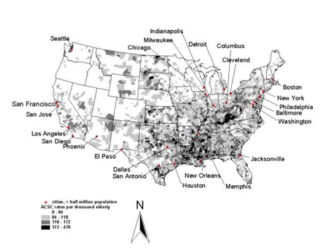 Spatial Pattern Of Acsc Admission Rates 1998 2000 Per Thousand Ffs