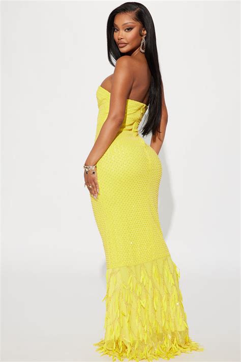 Posh Living Sequin Maxi Dress Yellow Fashion Nova Dresses