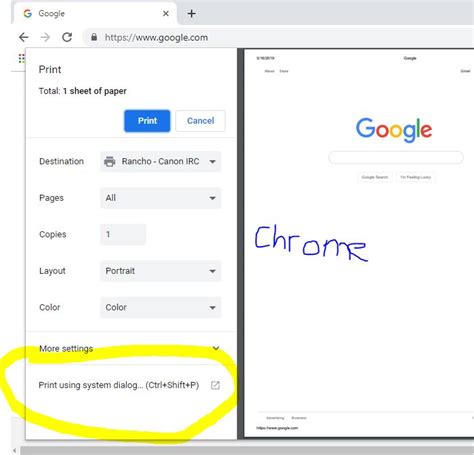 print using system dialog this is not an option in edge microsoft