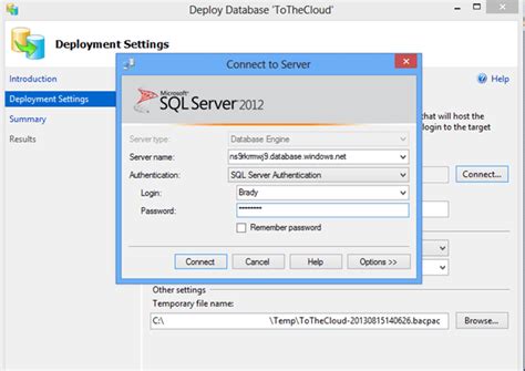 using the deploy database to sql azure wizard in sql server management