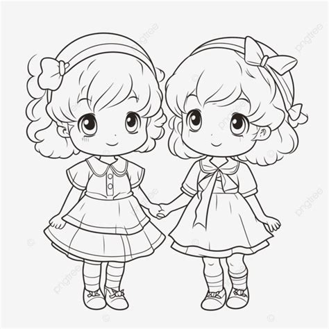رسم فتاتان صغيرتان تلوين صفحات الخطوط العريضة لرسم الرسم المتجه رسم