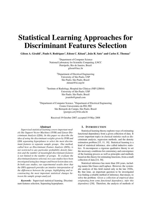 pdf statistical learning approaches for discriminant features selection