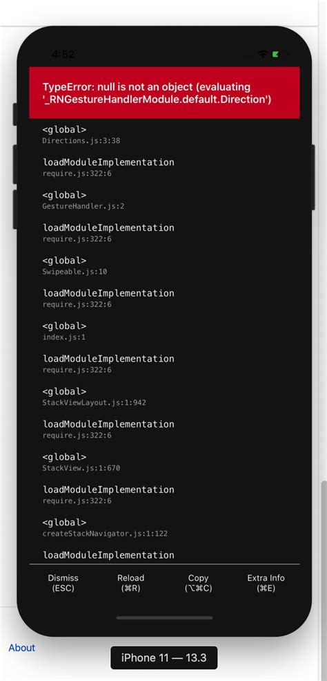 null is not an object evaluating rngesturehandlermodule direction