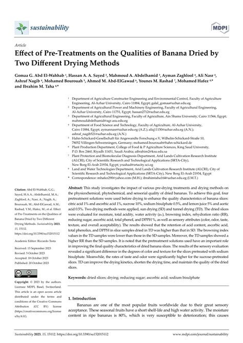Pdf Effect Of Pre Treatments On The Qualities Of Banana Dried By Two