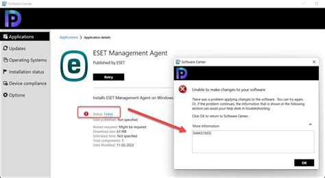 fix sccm application install error exit code 1603