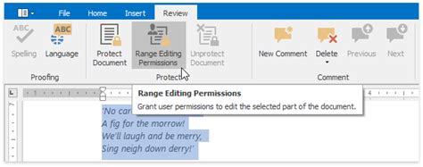 how to create protected ranges in a document wpf