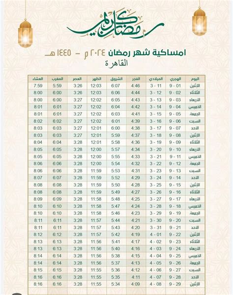 ننشر إمساكية شهر رمضان 2024 Pdf وعدد ساعات الصيام