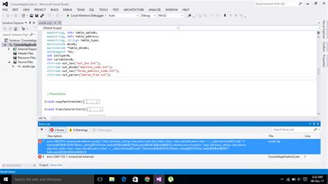 c linker errors lnk2019 and lnk1120 in single file code stack