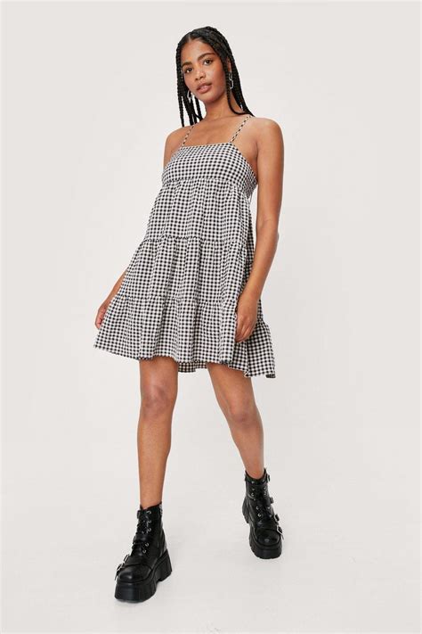 Gingham Tiered Mini Smock Dress Boohoo