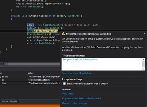 fill selectcommand connection property has not been initialized