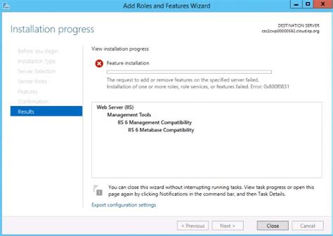 solved installation of one or more roles or features