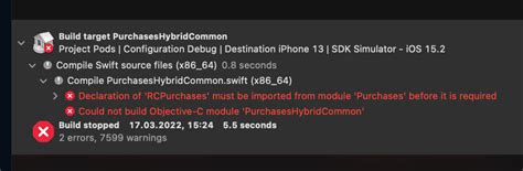 could not build objective c module purchaseshybridcommon revenuecat