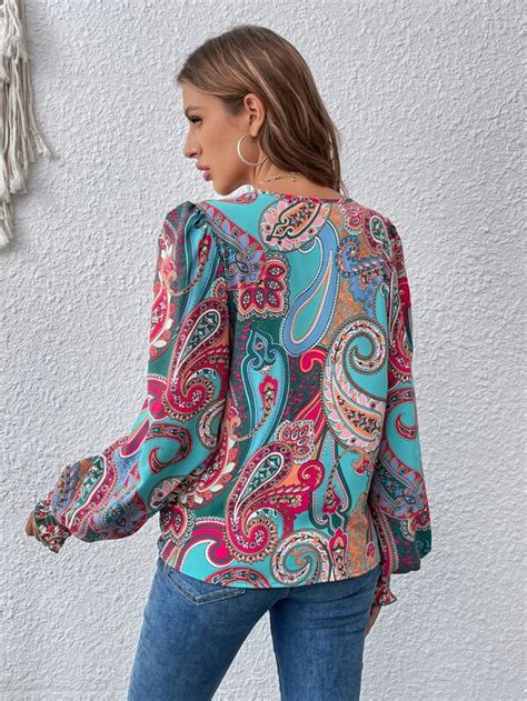 Shein Lune Paisley Print Flounce Sleeve Blouse Shein Uk