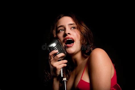 Beautiful Singer Girl Singing With Microphone Stock Image Image Of