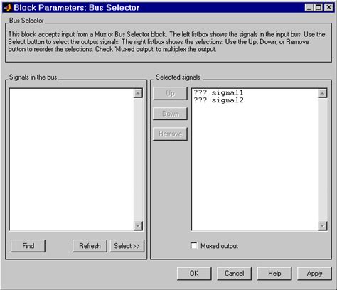 bus selector simulink reference