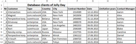 excel database examples