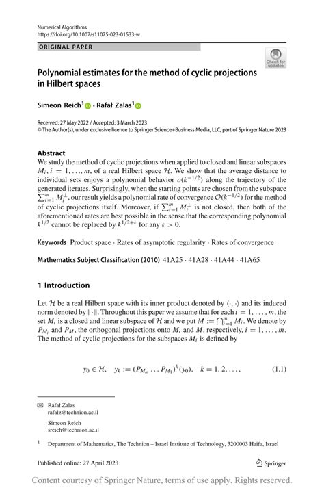 Polynomial Estimates For The Method Of Cyclic Projections In Hilbert