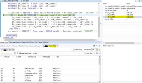hana sql internal table with more operations sapcodes