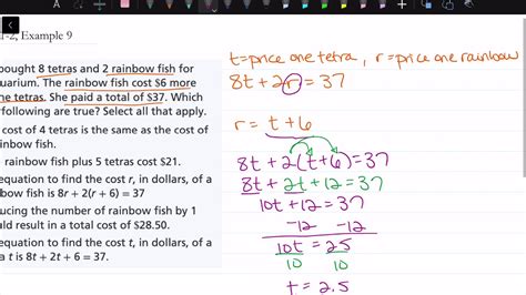 How To Solve Problems Using Linear Equations Lesson 1 2 Example 9