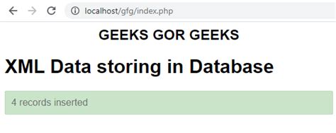 how to load xml data into mysql using php geeksforgeeks