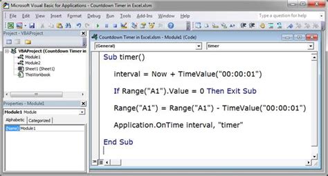 countdown timer in excel