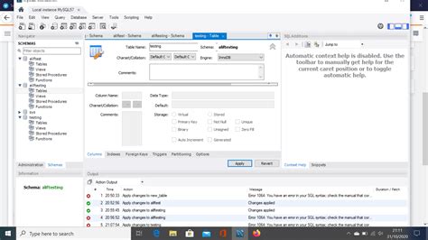 error when to create table using mysql workbench stack