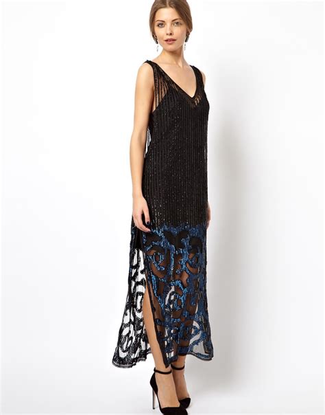 Asos Black Premium Flower Embellished Maxi Dress In Black Lyst
