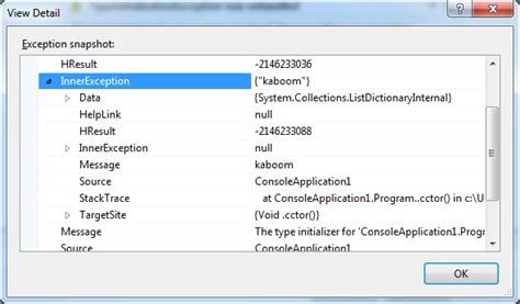 c check innerexception in system typeinitializationexception thrown
