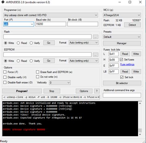 atmega32u4 bootloader avrdude yikes invalid device signature 0x000000