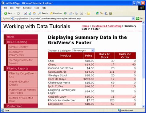 displaying summary information in the gridview s footer
