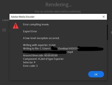 adobe premiere rush “error compiling movie ” “export error ” “a low