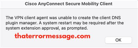 the vpn client agent was unable to create the client dns plugin manager