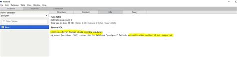 postgresql postbird authentication method 10 not supported sql