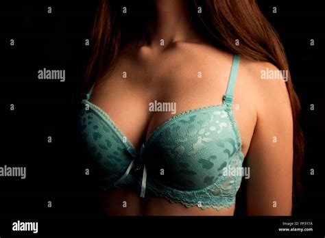 Hermosos Pechos Femeninos En Un Sostén Azul Fotografía De Stock Alamy