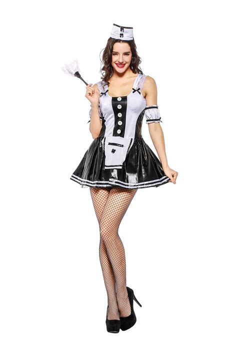 Women Sexy Maid Costume Fetish Punk Gothic Leather French Maid Cosplay