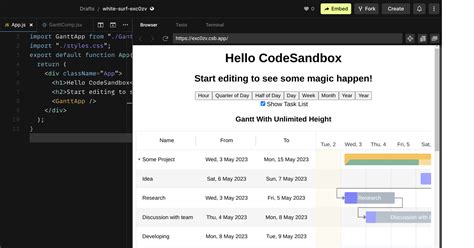 gantt chart implementation in react js codesandbox