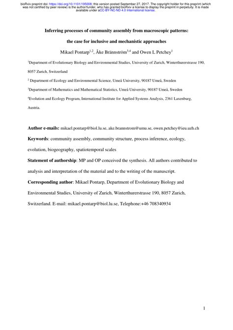 Pdf Inferring Processes Of Community Assembly From Macroscopic