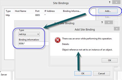 오류 유형 183 iis 바인딩 추가 시 object reference not set to an instance of