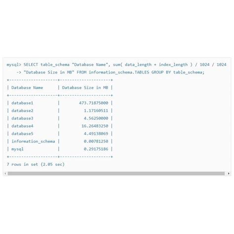 find mysql database size of all your databases taske